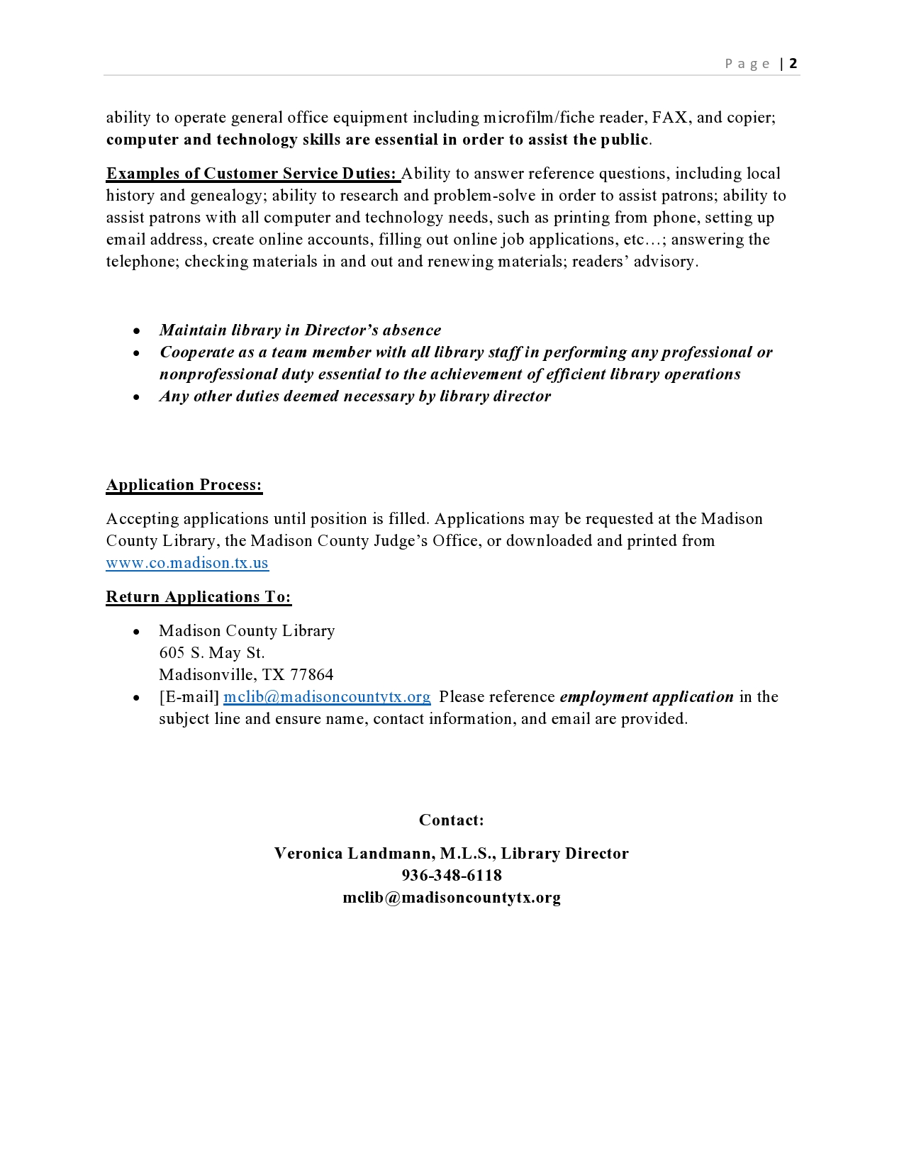 Madison County Library - Welcome! — Madison County Library Wayne Lafayette Parten Memorial Library